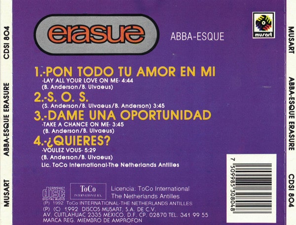 Erasure - Abba-Esque ( Maxi Single ) - Submarino Amarillo Mexico
