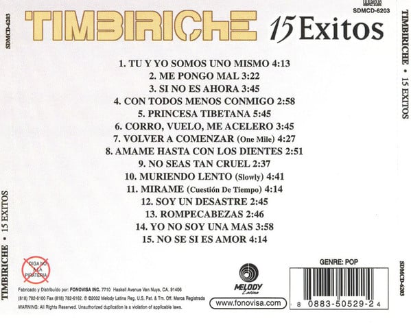 Timbiriche – Timbiriche 15 Éxitos - Submarino Amarillo Mexico